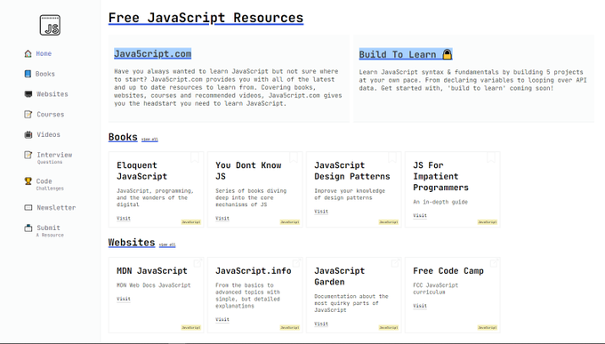 Six beginner friendly websites to learn JavaScript. A Thread 🧵👇🏻 ...