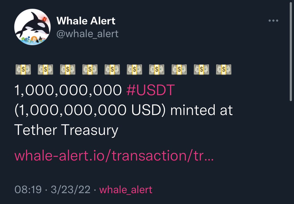 Another 1 Billion fake Tether dollars printed this morning to prop up ...