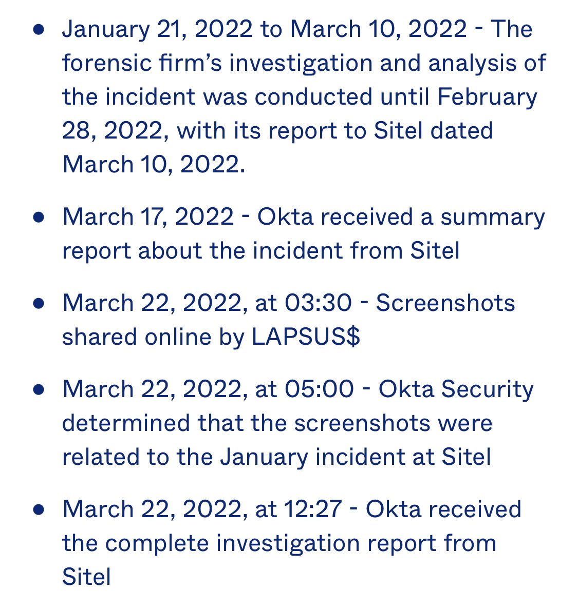 Runa Sandvik on Twitter: "This incident timeline from Okta is pretty interesting. Breach of ...