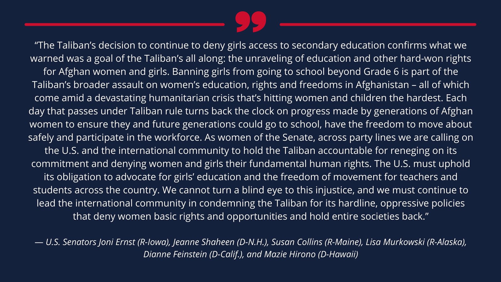 Joni Ernst On Twitter Our Joint Statement In Response To The Taliban