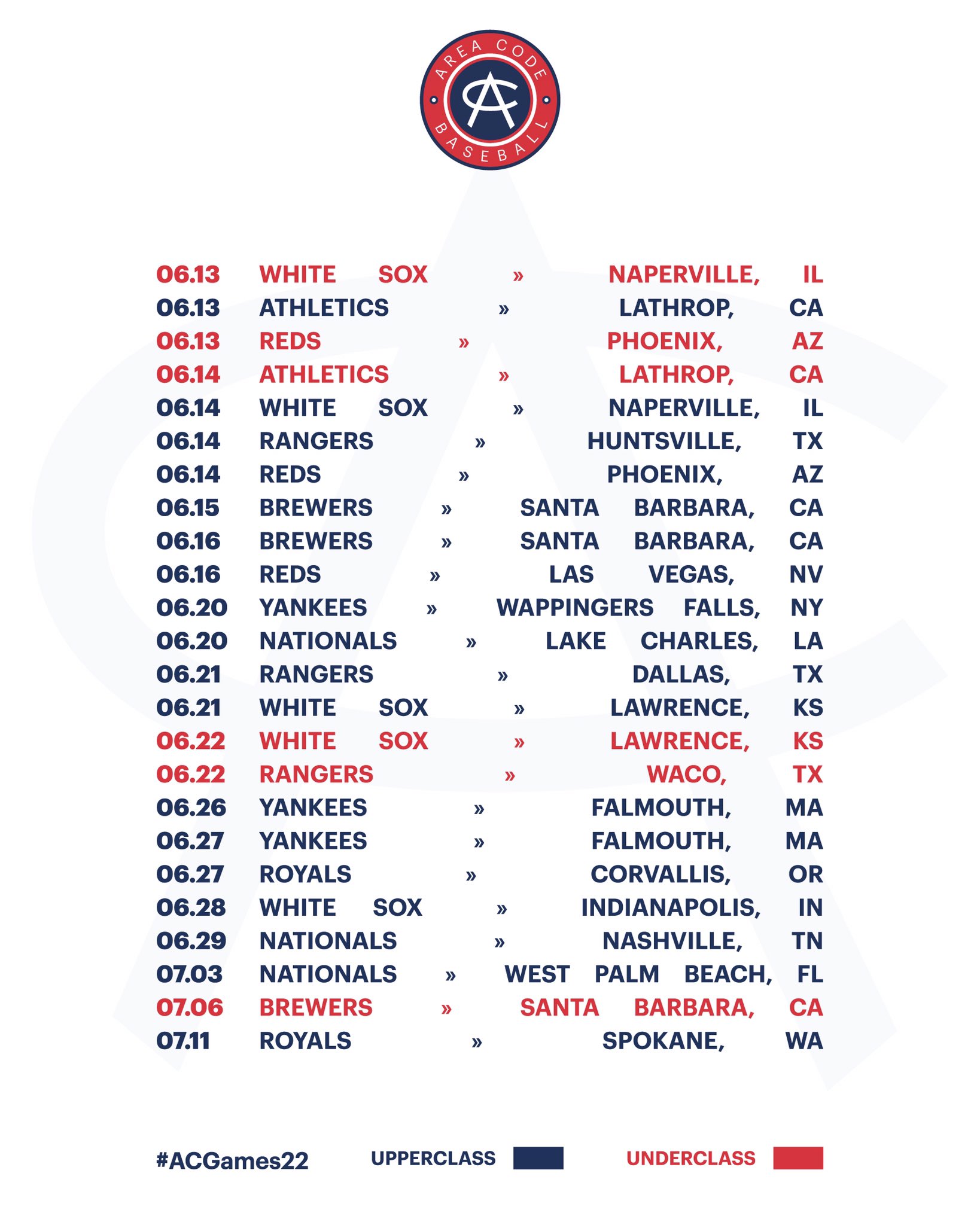 Area Code Baseball on Twitter: "2022 Area Code Games Tryout Schedule #ACGames22 💥 https://t.co ...