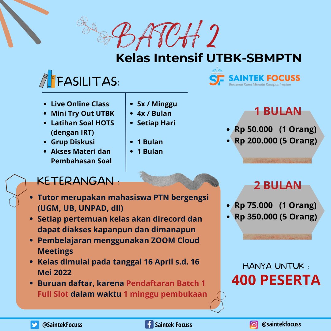 SAINTEK FOCUSS | CHECK PINNED 📌 on Twitter: "🔥[KELAS INTENSIF UTBK 2022 ...