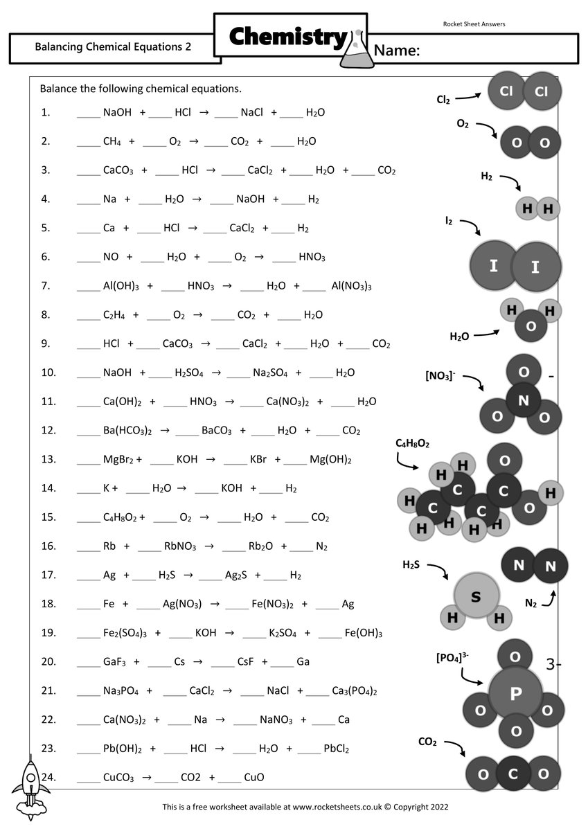 Chemistry Balancing Chemical Equations Worksheet