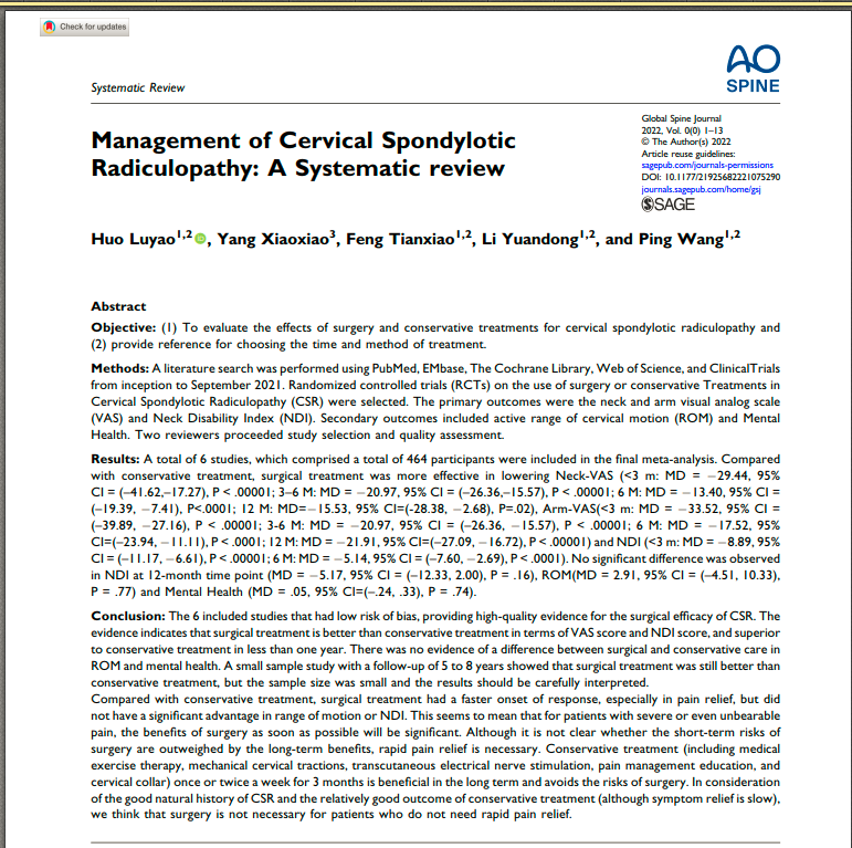 Physio Meets Science on Twitter: "Management of Cervical Spondylotic Radiculopathy: A Systematic ...
