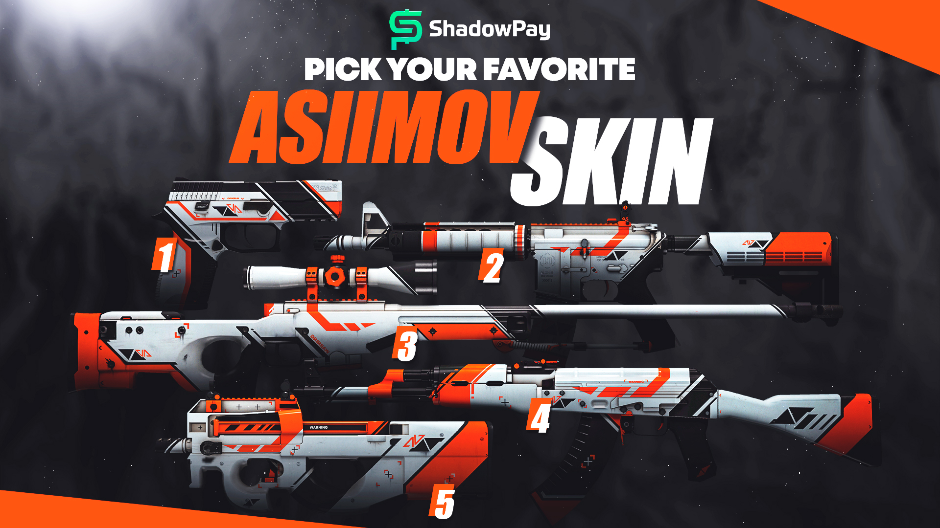 ShadowPay on Twitter: "Which item looks best in Asiimov colorway? 🧡 Vote in the comments! # ...