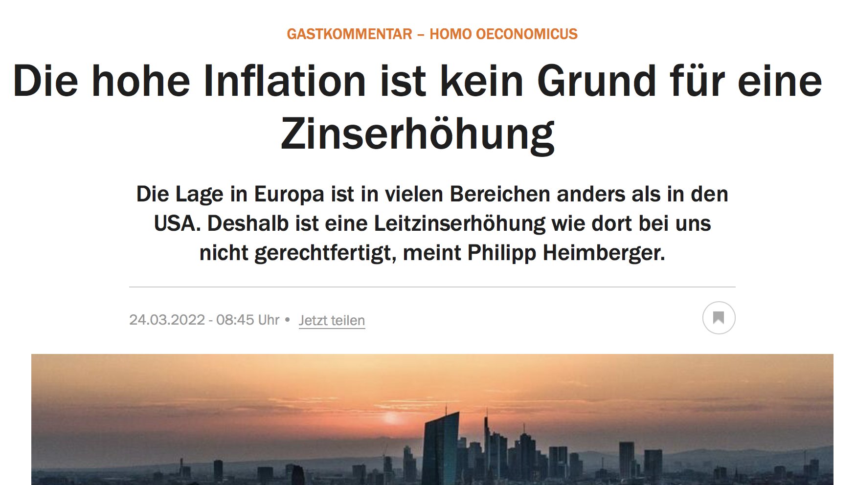 Philipp Heimberger on Twitter: "Es wäre ein Fehler, wenn die EZB wie die Fed die Zinsen anhebt ...