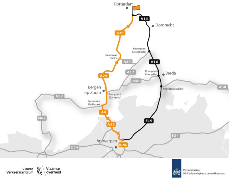 Vlaams Verkeerscentrum on Twitter: "Versperde #E19 richting Breda: de snelweg is nu afgesloten ...