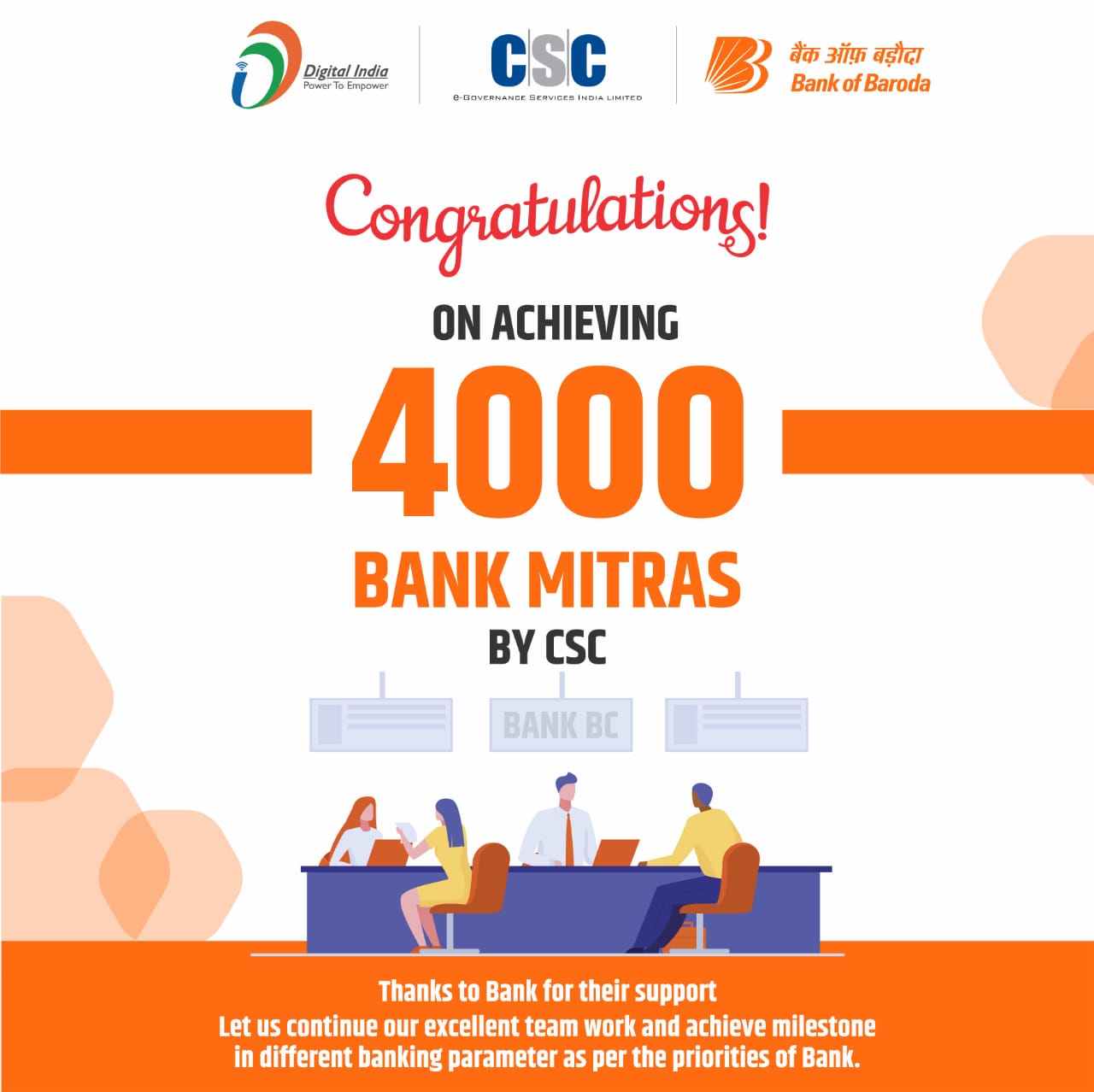 CSCeGov on Twitter: "Congratulations, ON ACHIEVING 4,000 BANK MITRAS BY CSC... Thanks to Bank ...