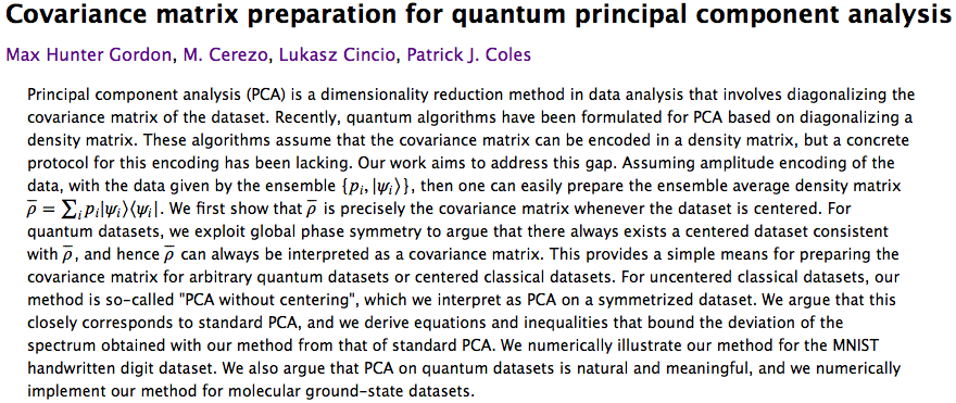 Patrick Coles on Twitter: "PCA has emerged as a candidate for near-term quantum advantage. But ...