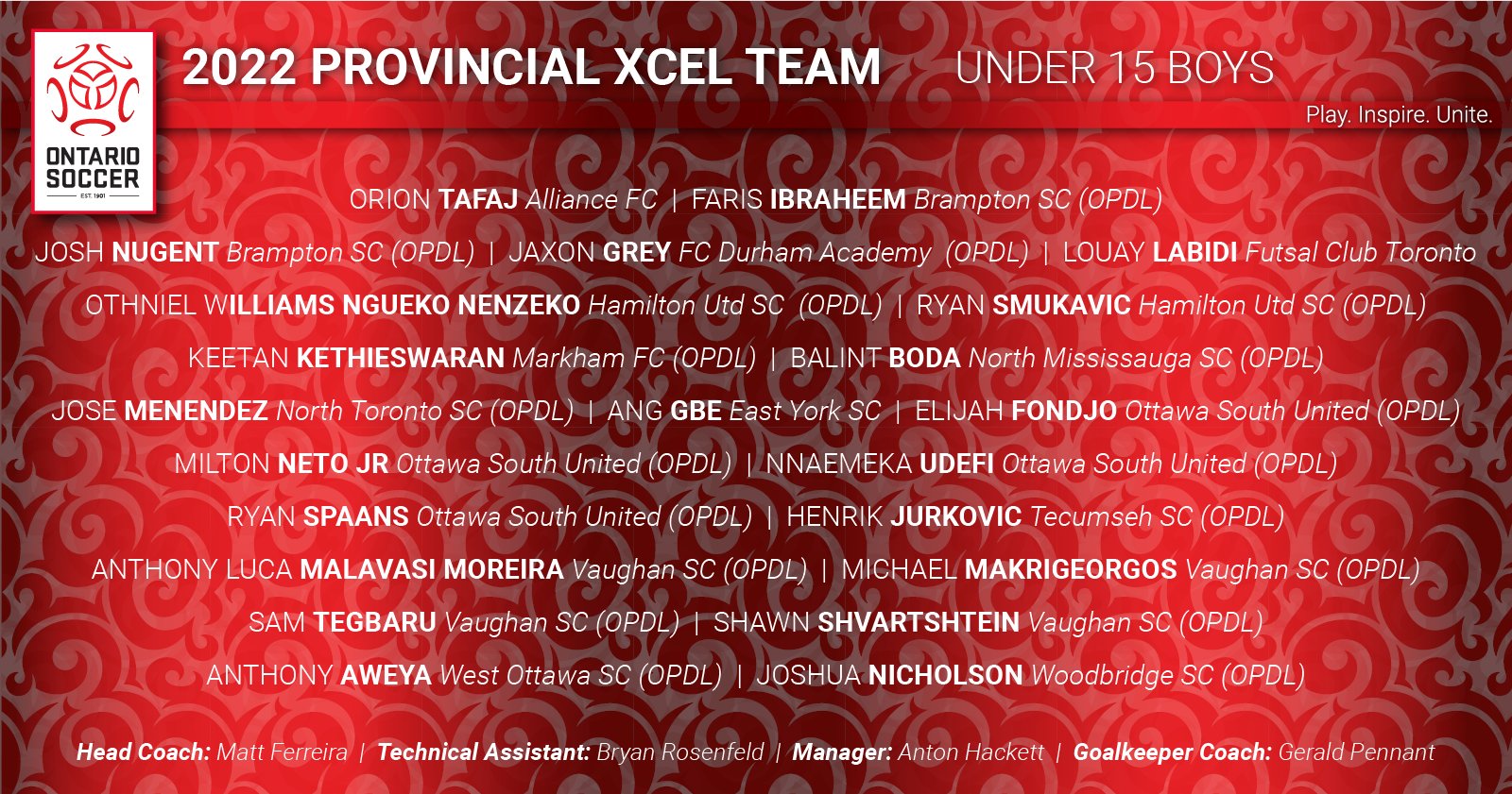 Ontario Soccer on Twitter: "The U-15 Provincial Xcel Teams https://t.co/1ToLdn5A6H" / Twitter