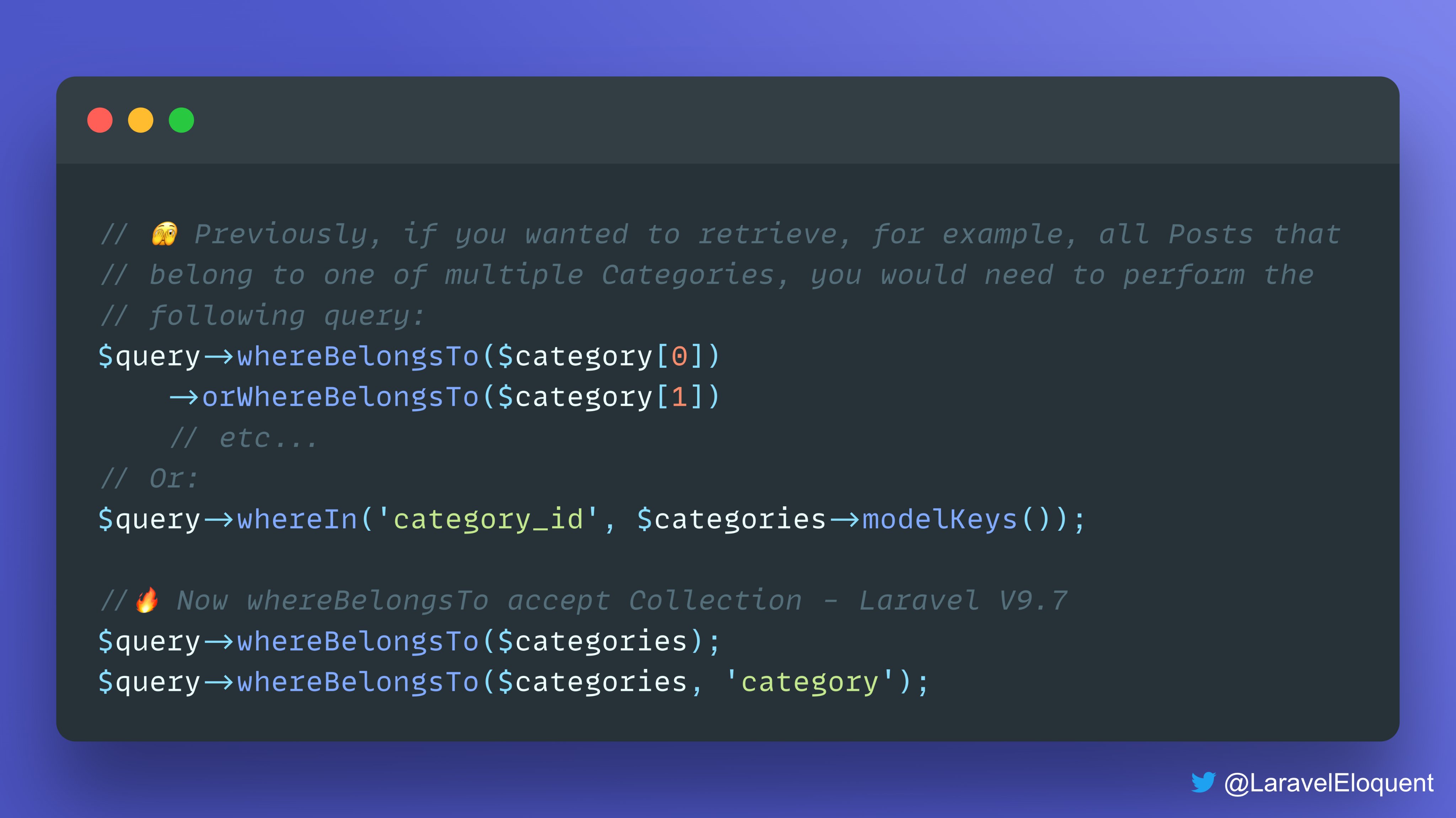 Laravel Eloquent on Twitter: "For sure, you need to upgrade to Laravel v9.7 :)" / Twitter