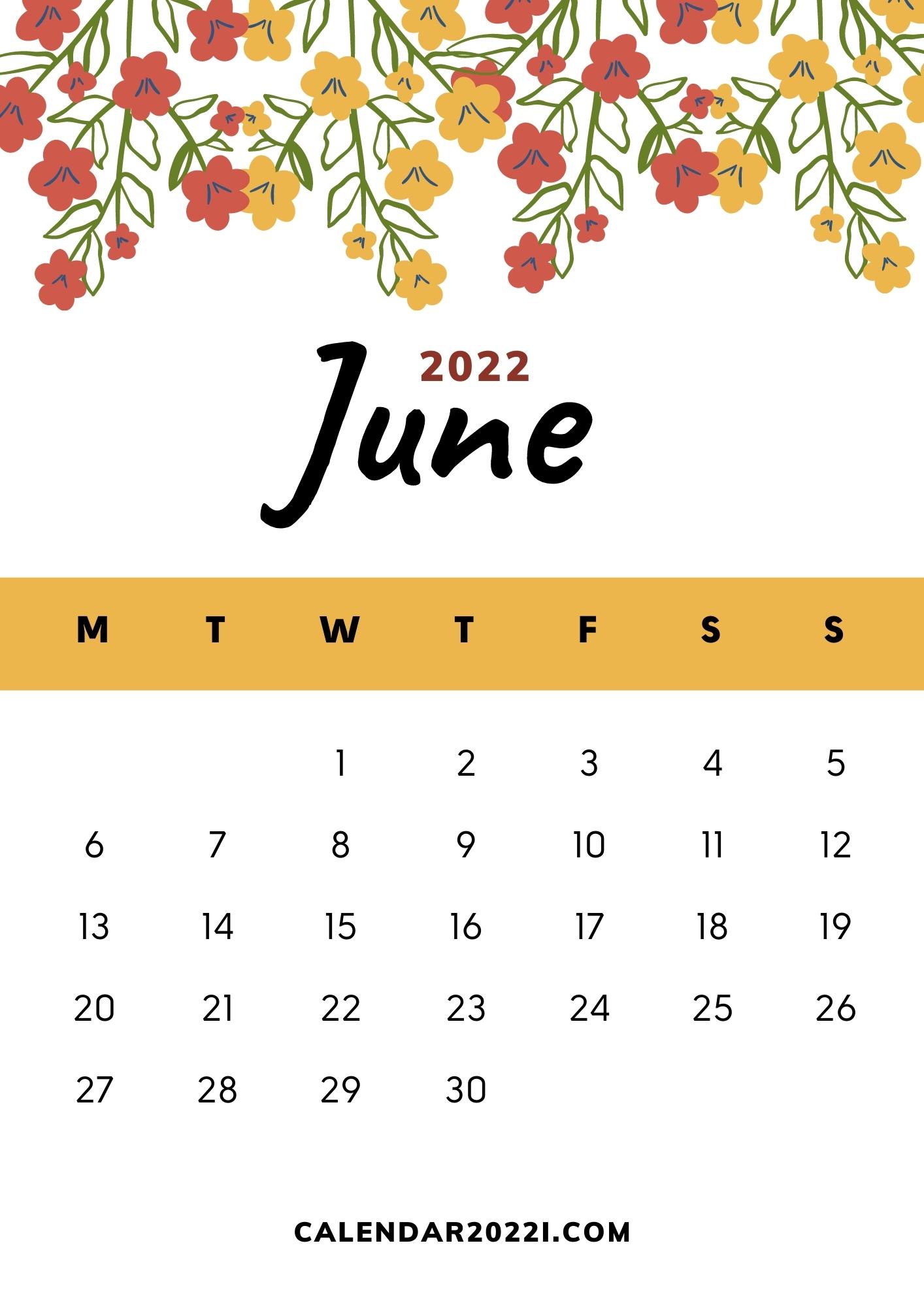 June 2022 Calendar Printable