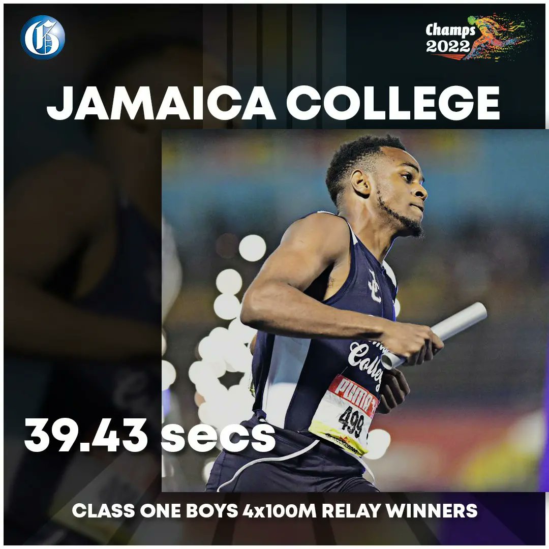 Jamaica Gleaner on Twitter: "Deandre Watkin anchors JC's Boys Class One 4x100m team to gold on ...