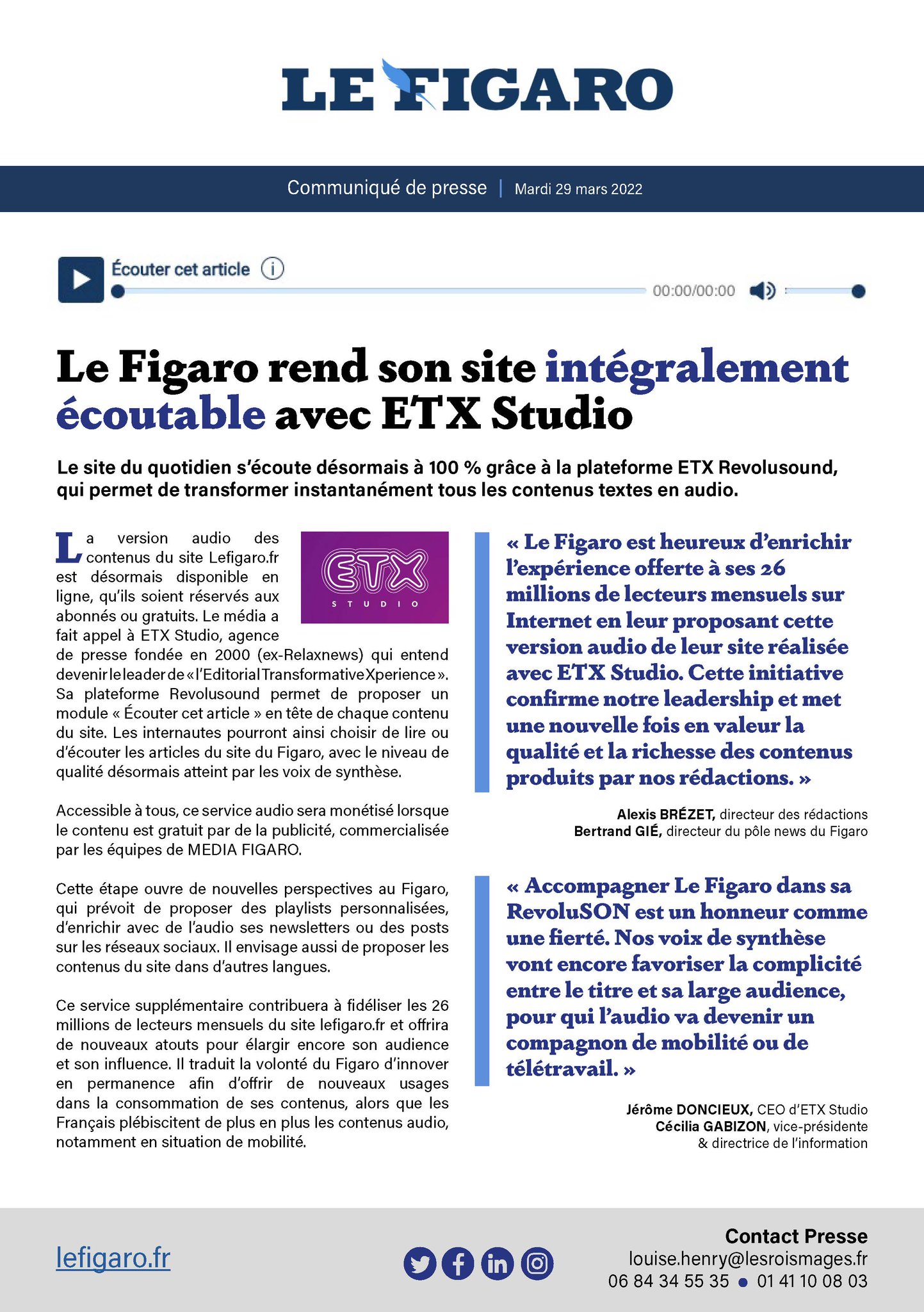 Groupe Figaro on Twitter: "🎧 @Le_Figaro rend son site intégralement écoutable avec @ETX_Studio ...