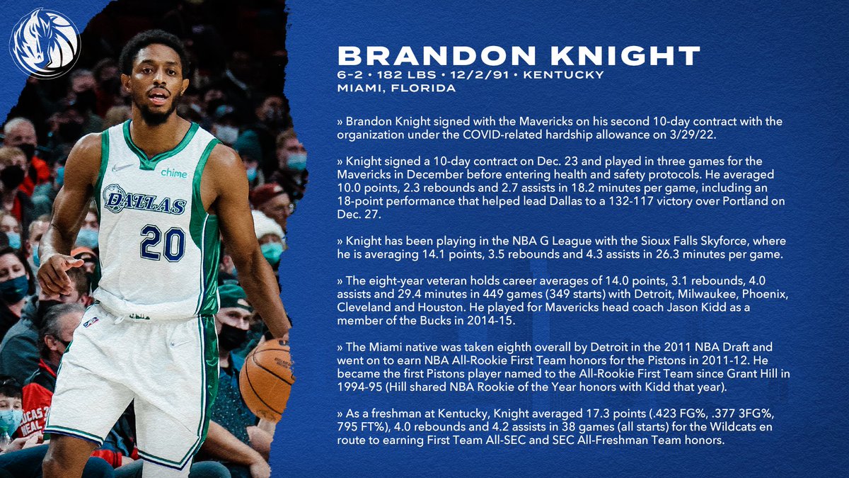 [情報] Brandon Knight 再次與獨行俠簽下10天合約 - NBA板 - Disp BBS