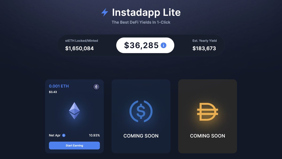 You asked we listened 💙 Introducing Instadapp Lite ⚡️ A super easy-to-use dapp bringing popular ...