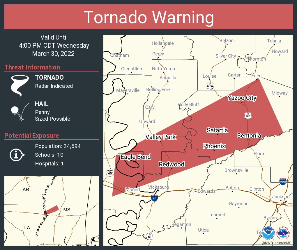 NWS Tornado on Twitter: "Tornado Warning continues for Yazoo City MS, Bentonia MS, Satartia MS ...