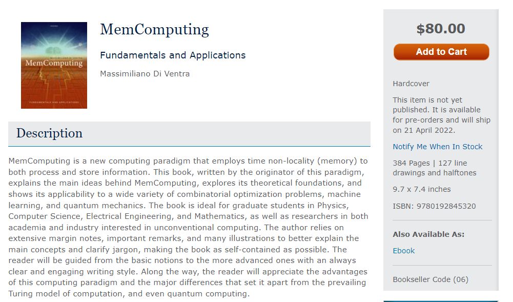 OGAWA, Tadashi on Twitter: "=> "Brain-like features of MemComputing machines", Massimiliano Di ...