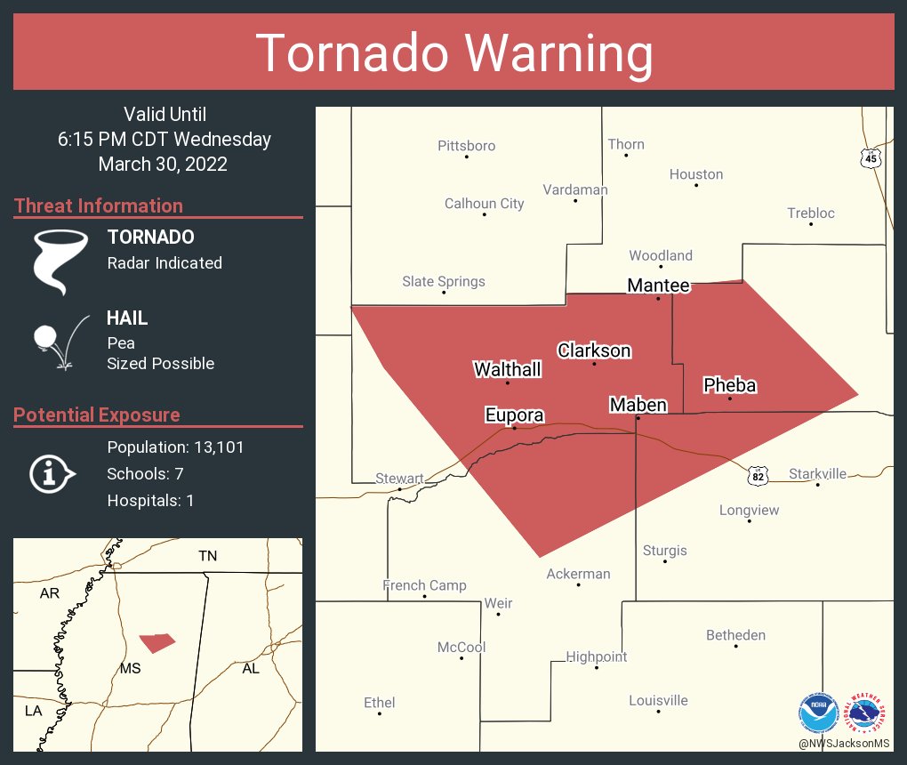 NWS Tornado on Twitter: "Tornado Warning including Eupora MS, Maben MS, Mathiston MS until 6:15 ...