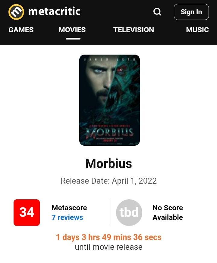 Marvel News on Twitter: "É VERMELHO COMO SANGUE! Com 7 críticas adicionadas, #Morbius debuta com ...