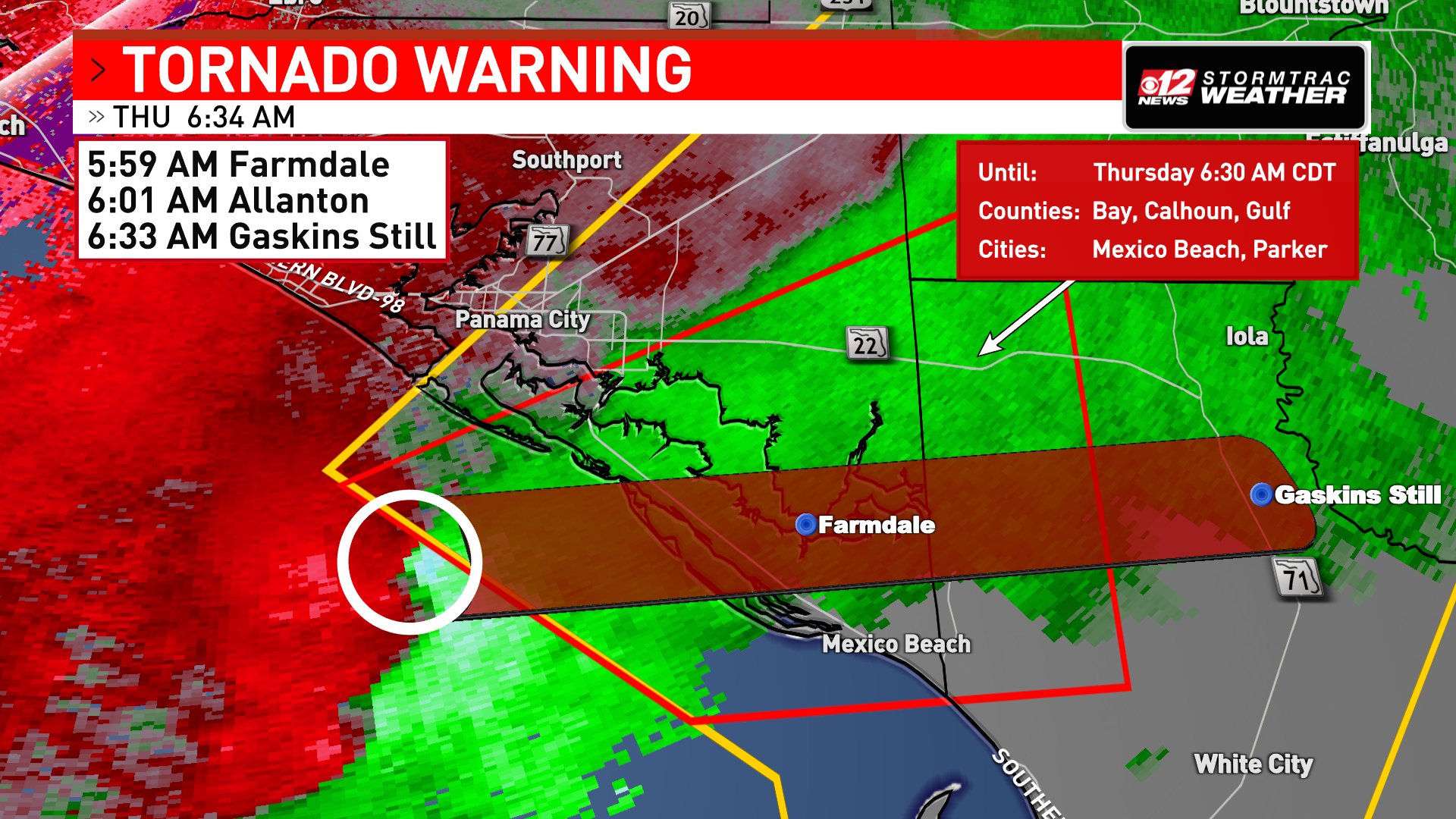 Zach Covey on Twitter: "TORNADO WARNING | A Tornado Warning has been issued for Bay, Calhoun and ...