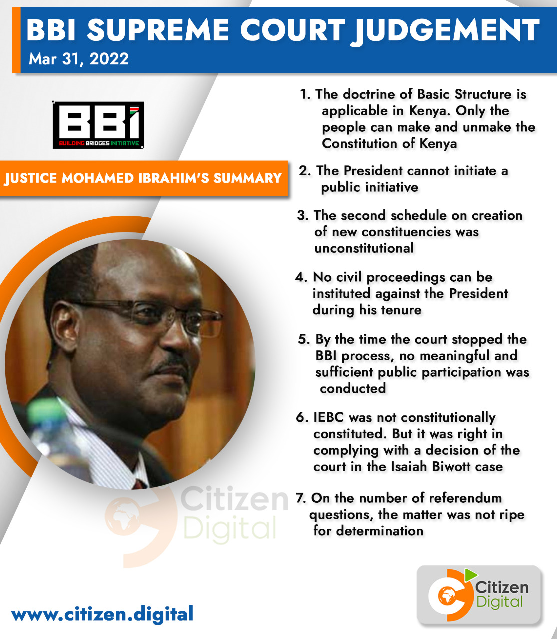Citizen TV Kenya on Twitter: "BBI Supreme Court judgement: Justice Mohamed Ibrahim’s summary ...