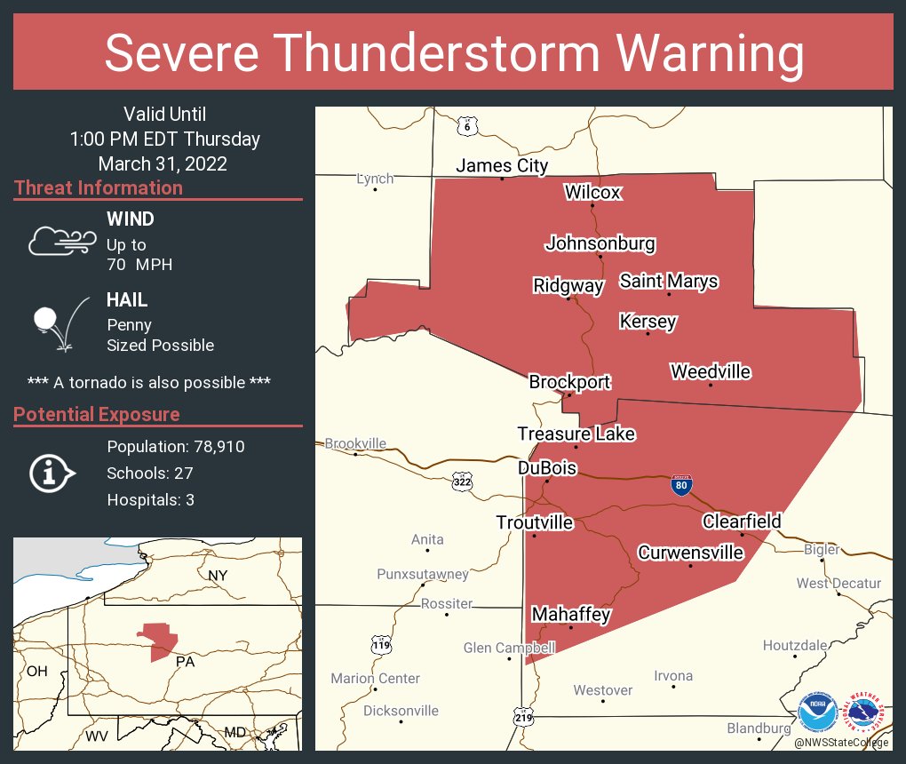 NWS State College on Twitter: "Severe Thunderstorm Warning including Saint Marys PA, DuBois PA ...