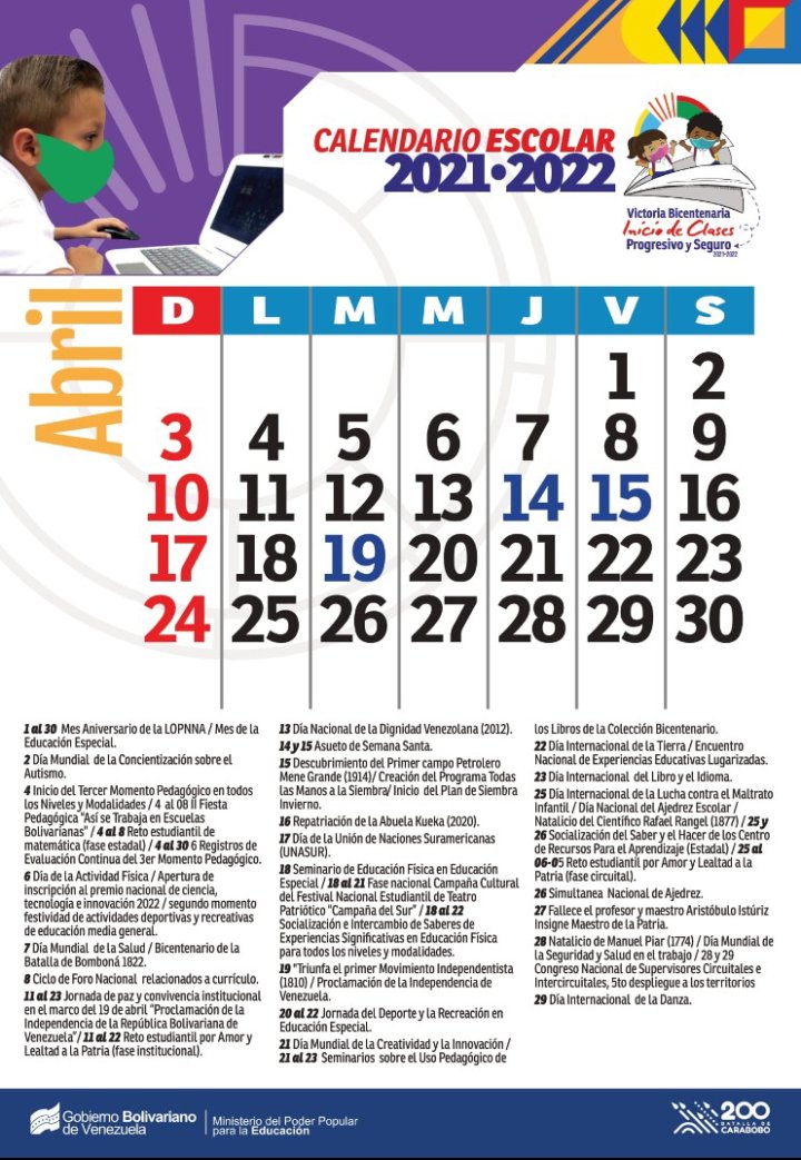 Calendario Abril 2022