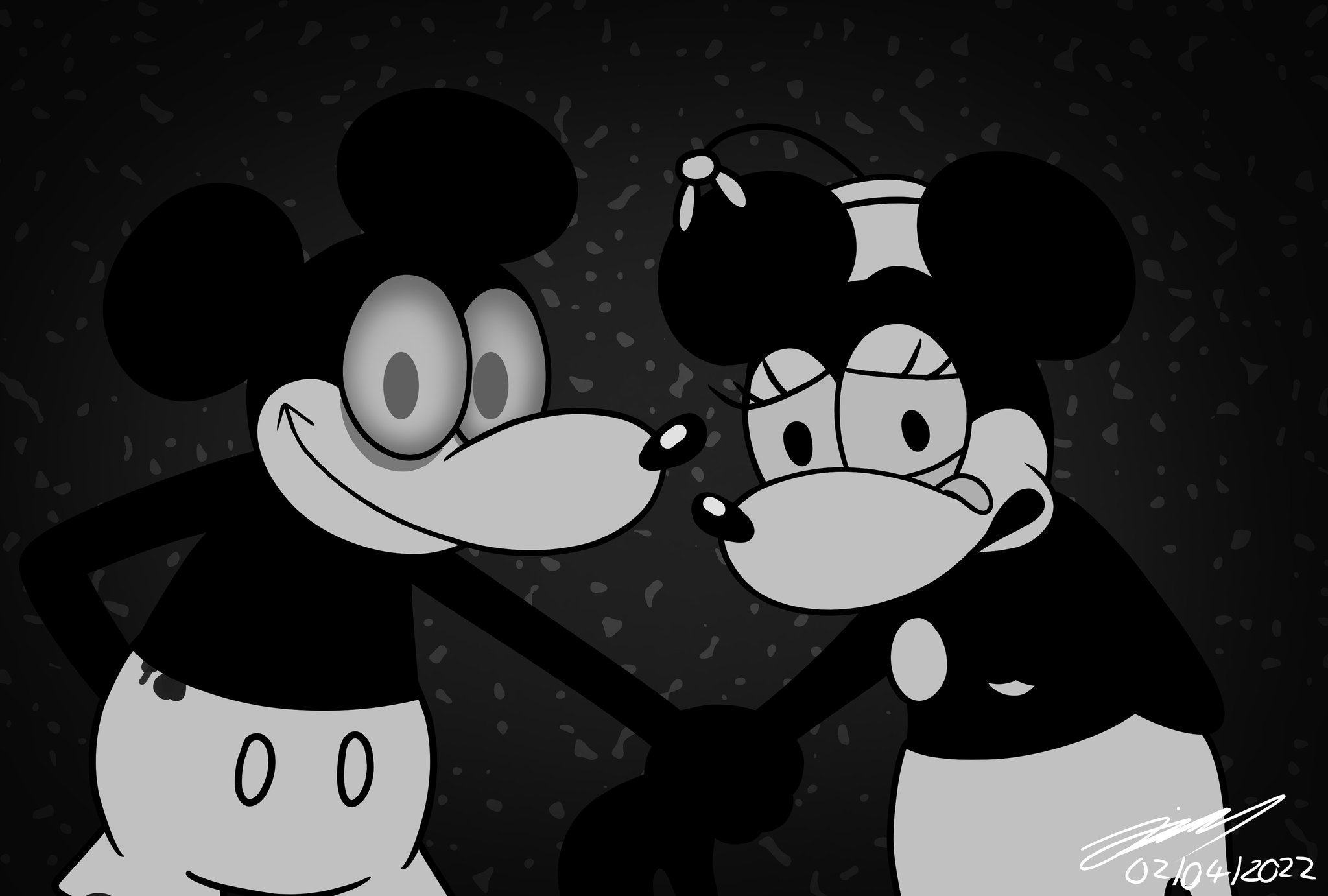 Minnie Mouse And Mickey Mouse Kissing Black And White