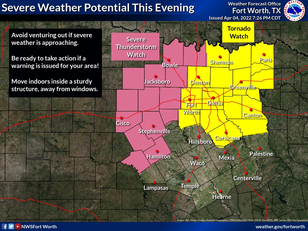 Nws Fort Worth On Twitter 730pm A Tornado Watch Has Been Issued For