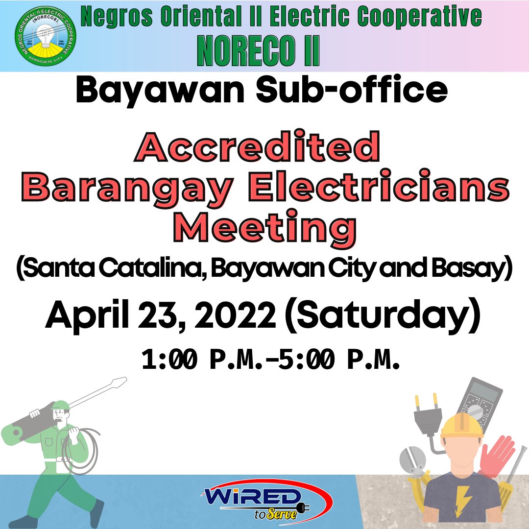 Event - NORECO II Bayawan Sub-office Accredited Barangay Electricians ...