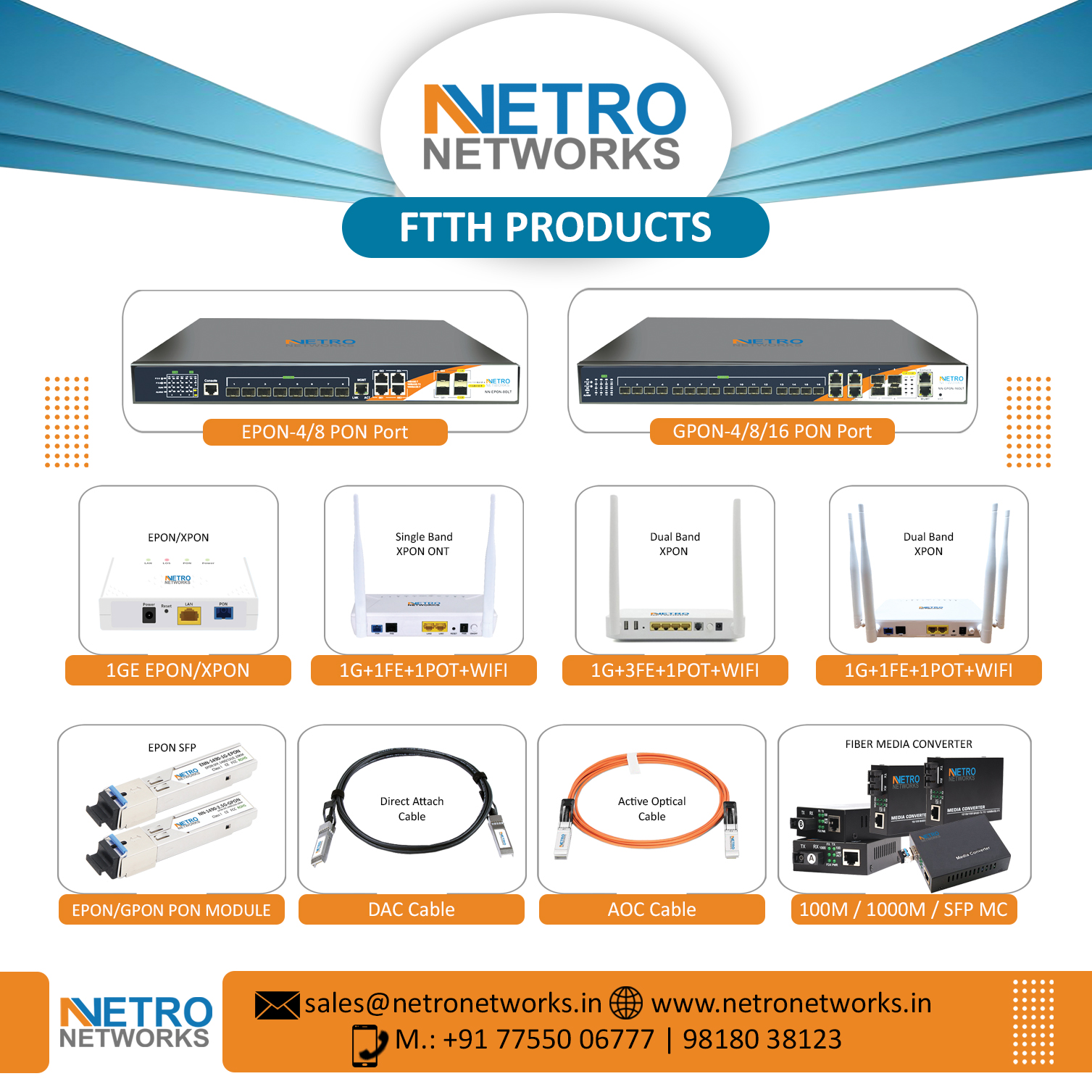 NetroNetworks on Twitter: "NETRO Networks' Complete FTTH Products & Solutions Call at: +91 88888 ...