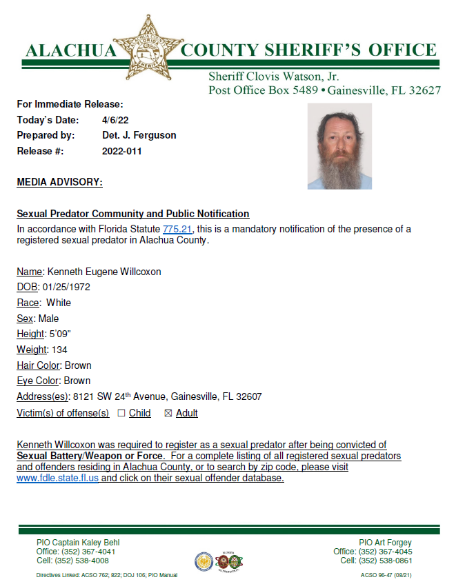 Alachua Co. Sheriff on Twitter: "Please see the updated address change notification in Alachua ...