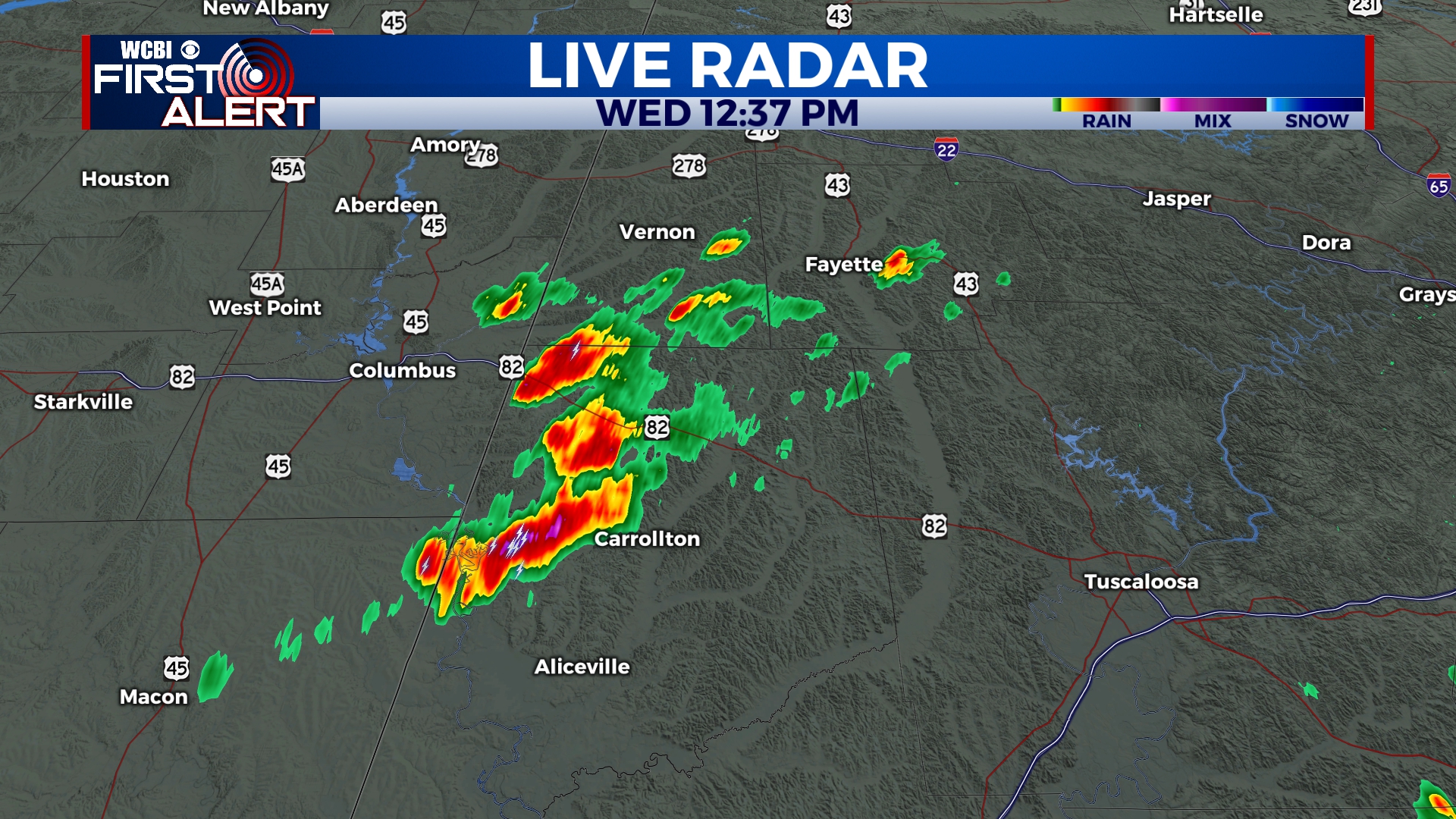 WCBI Weather on Twitter: "12:37p - storm trying to intensify in Pickens Co. Small hail, gusty ...