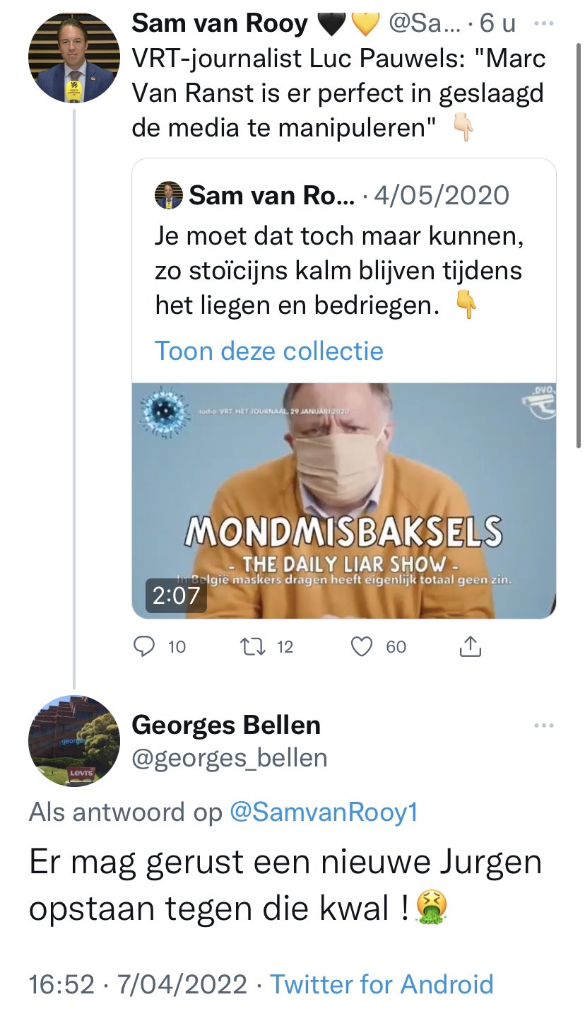Marc Van Ranst on Twitter: "Sam Van Rooy, parlementslid VB, zaait de haat, en zijn volgelingen ...
