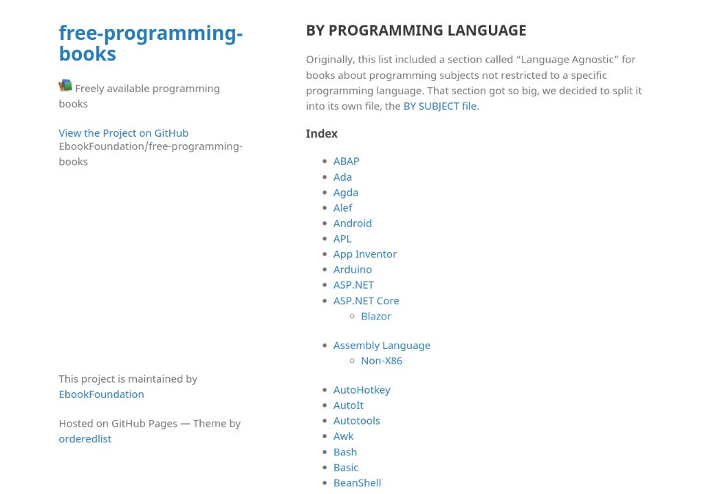 ruanyf on Twitter: "著名仓库“免费程序员书籍”（free programming books）有一个主题分类页面，按照不同的技术和语言，列出了网上的免费教程和书籍（英文的 ...