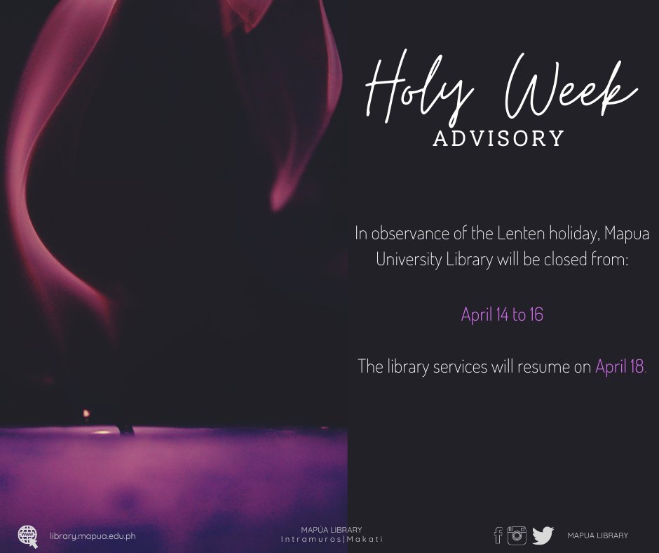 Mapua Library on Twitter: "Holy Week is the ideal time to strengthen our spiritual ties with God ...