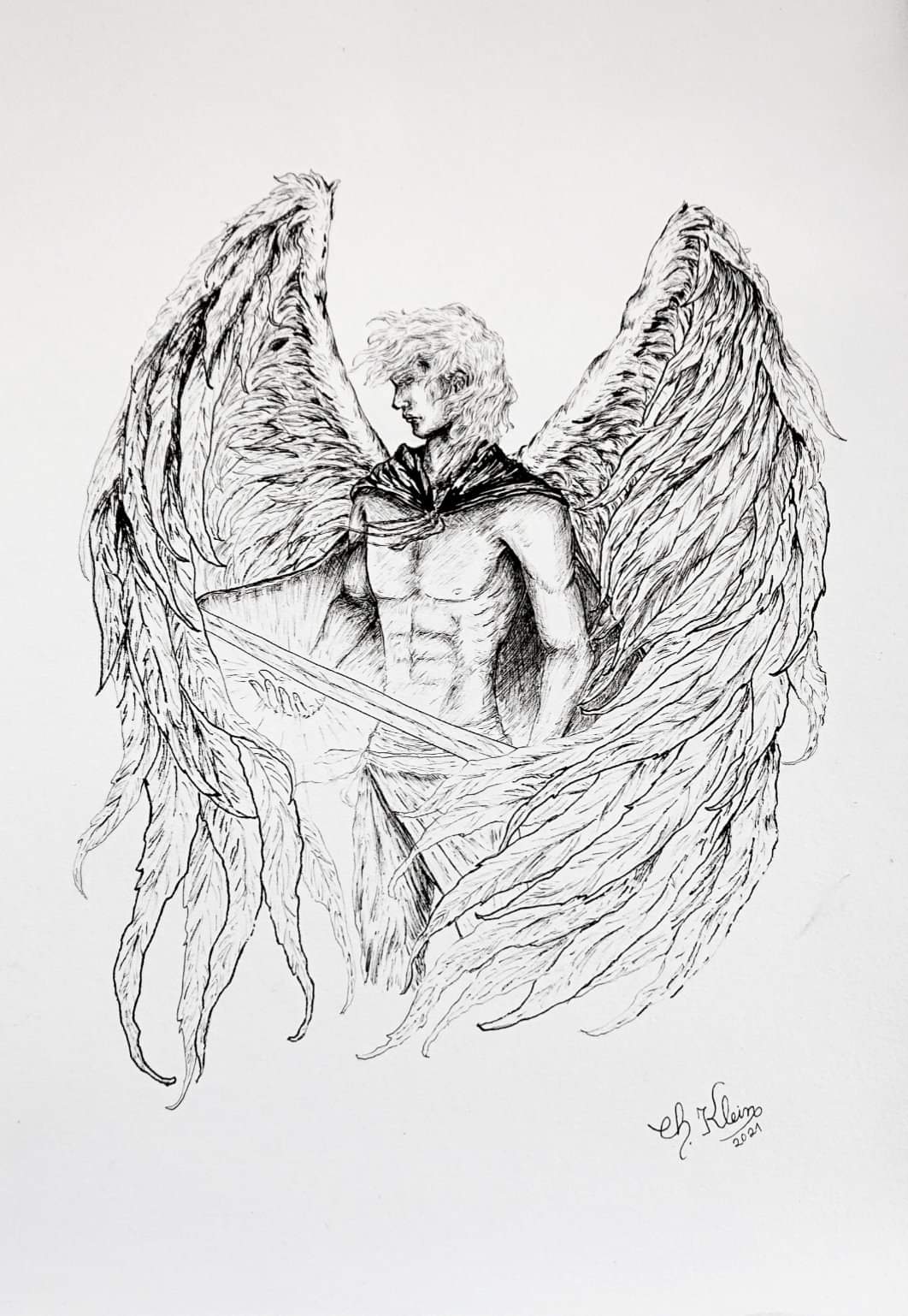 Male Dark Angel Pencil Drawings