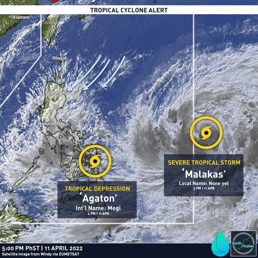Earth Shaker PH on Twitter: "🌀UPDATE SA DALAWANG BAGYO🌀 •TROPICAL DEPRESSION AGATON (Nasa loob ...