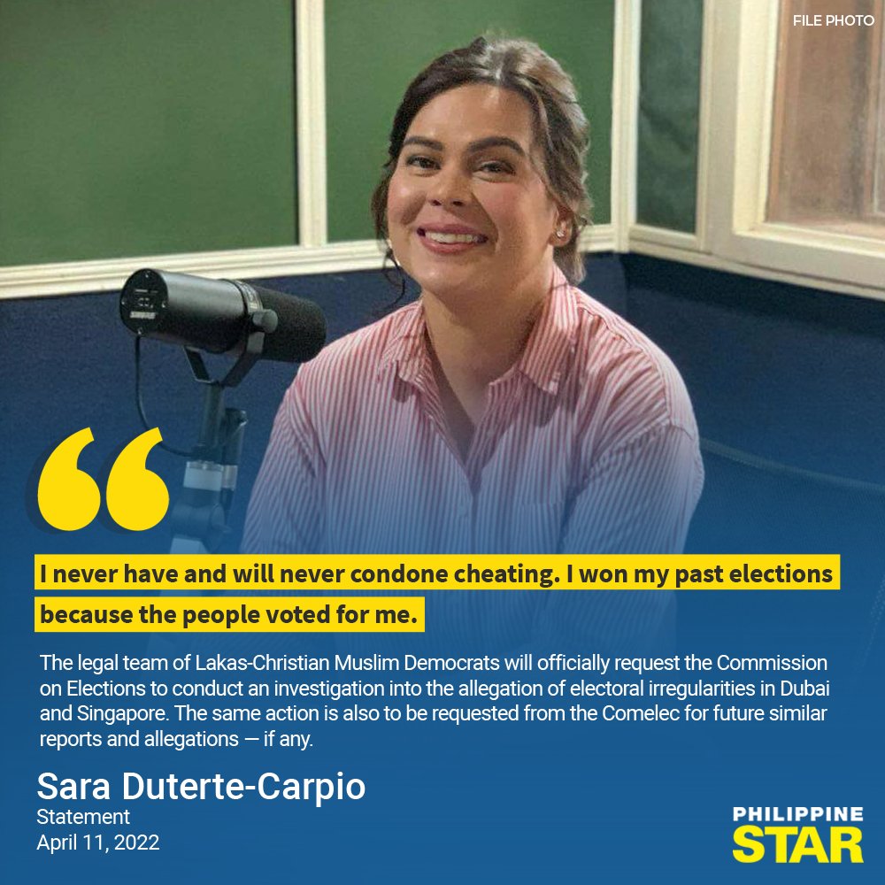The Philippine Star on Twitter: "Vice presidential bet Sara Duterte-Carpio said the legal team ...