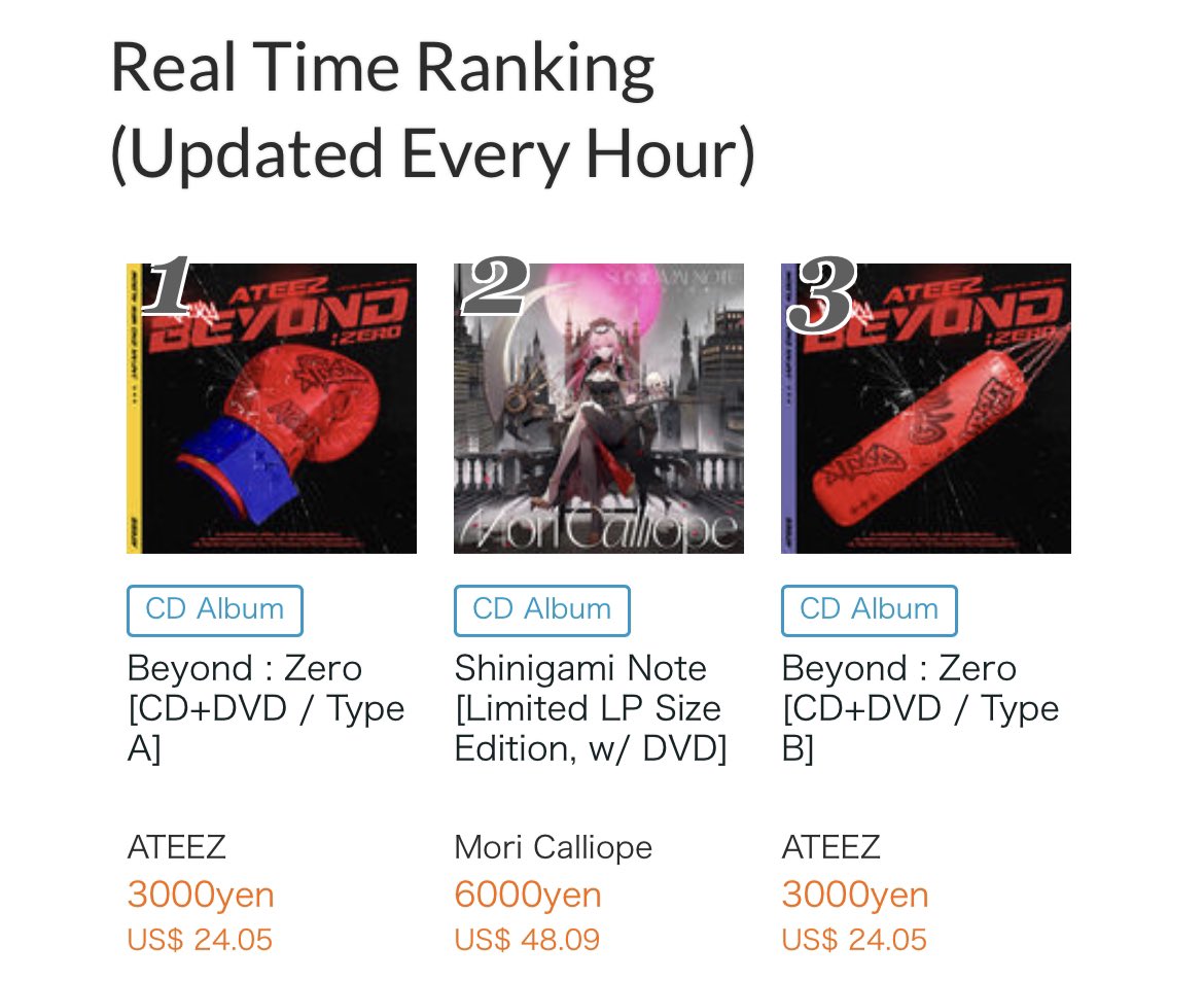 ATEEZ Charts 🥊 on Twitter: "🇯🇵 CD Japan Realtime Ranking #1 ATEEZ BEYOND:ZERO [TYPE A] #3 ATEEZ ...