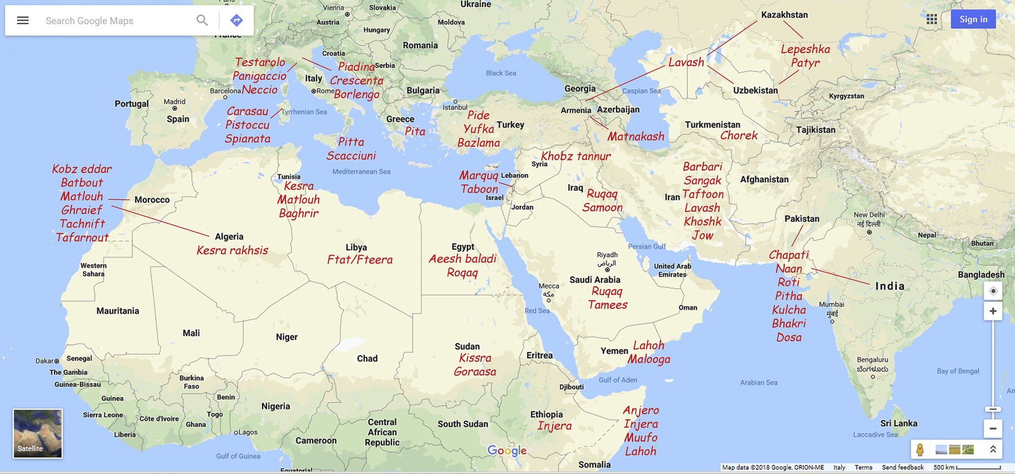 Nrken19 on Twitter: "A map showing flat breads across different geographic regions and the names ...