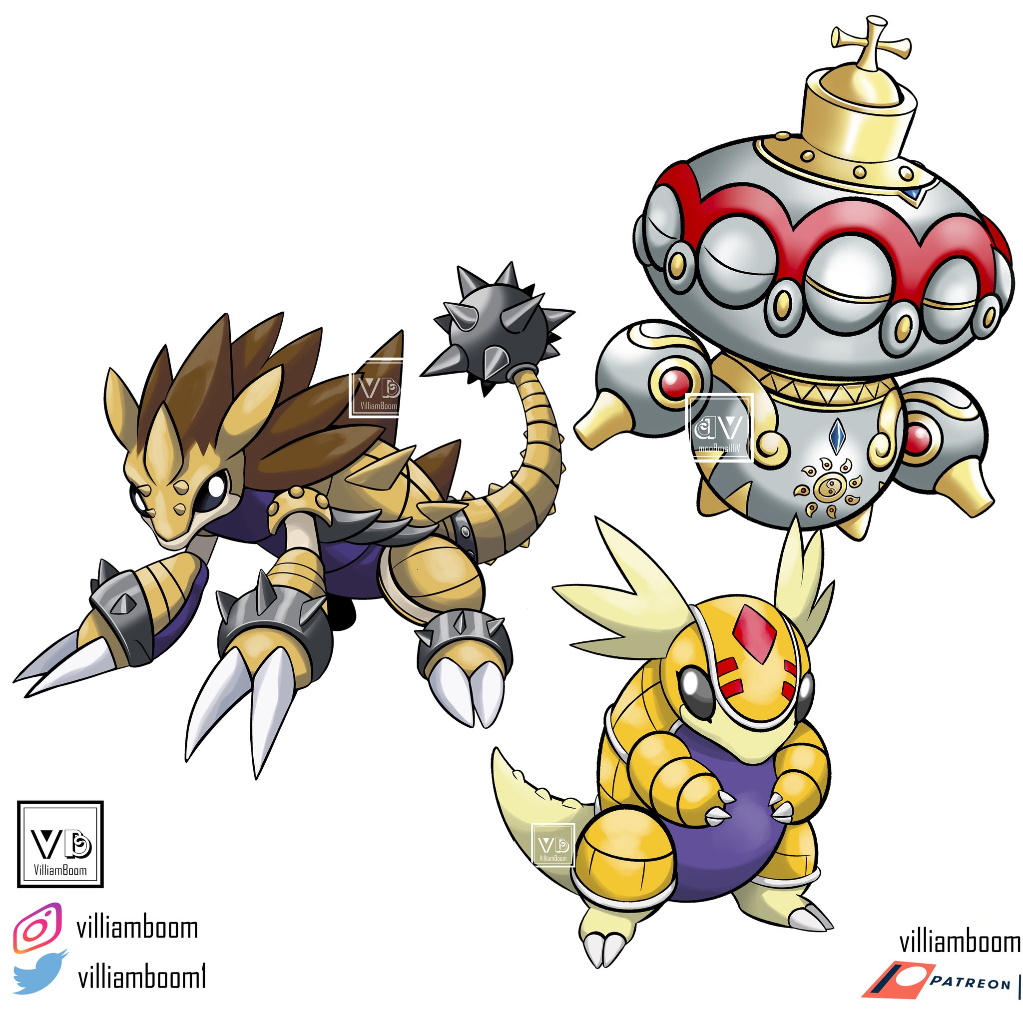 VilliamBoom on Twitter: "Armadillomon Evolution line #pokemon #fakemon #pokefusion # ...