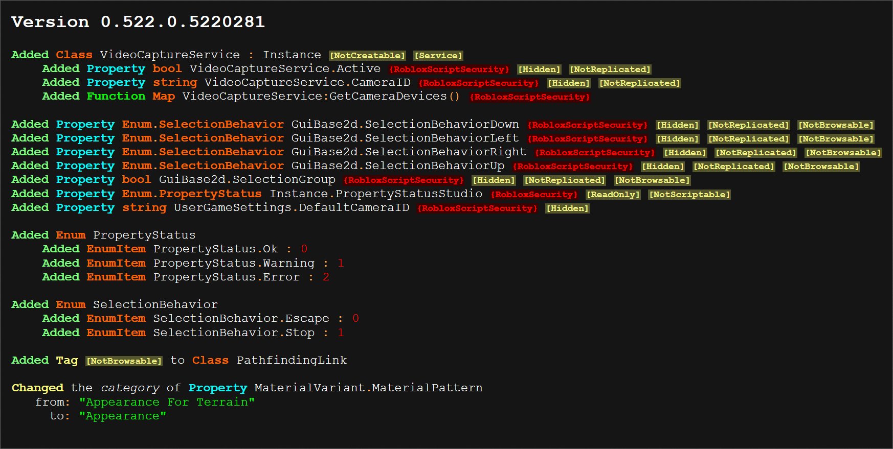 Max ¯\_(ツ)_/¯ on Twitter: "Today's API changes for Roblox v522 #Roblox #RobloxDev https://t.co ...