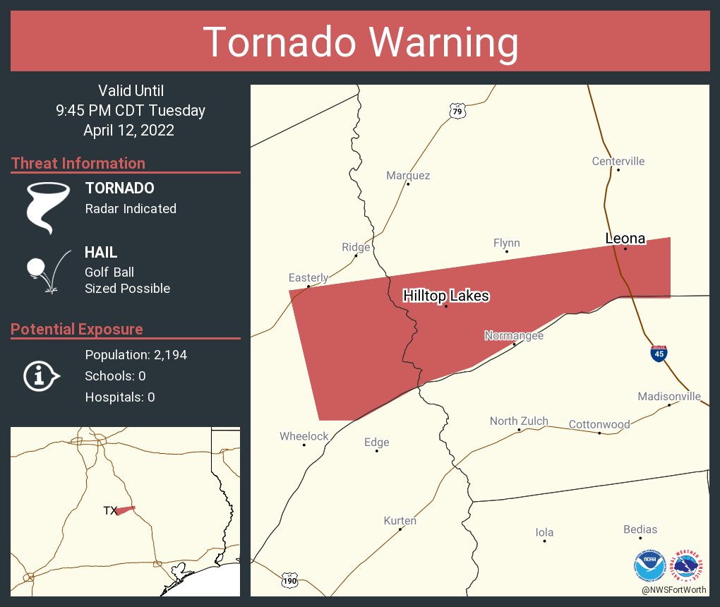 Nws Fort Worth On Twitter Tornado Warning Including Hilltop Lakes Tx