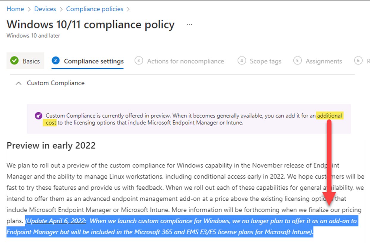 Intune Custom Compliance Policies Are Free With An E3 E5 License - HTMD ...