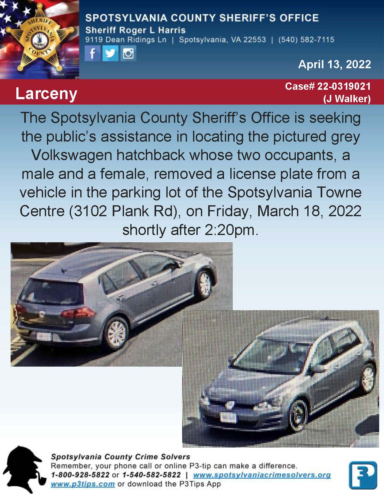 Spotsylvania Sheriff on Twitter: "An anonymous tip through our P3 system may result in a ...