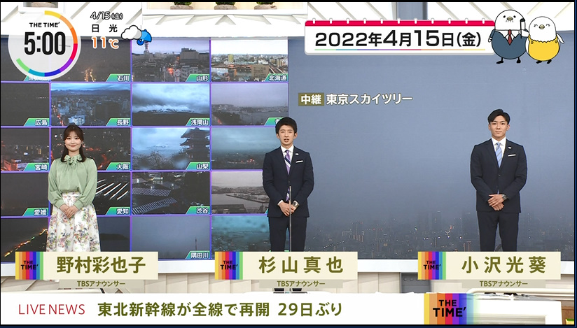 Otobe_Asahi on Twitter: "#thetime_tbs 5時 #野村彩也子 アナ ##杉山真也 アナ #小沢光葵 アナ #ザタイム #THETIME https://t ...