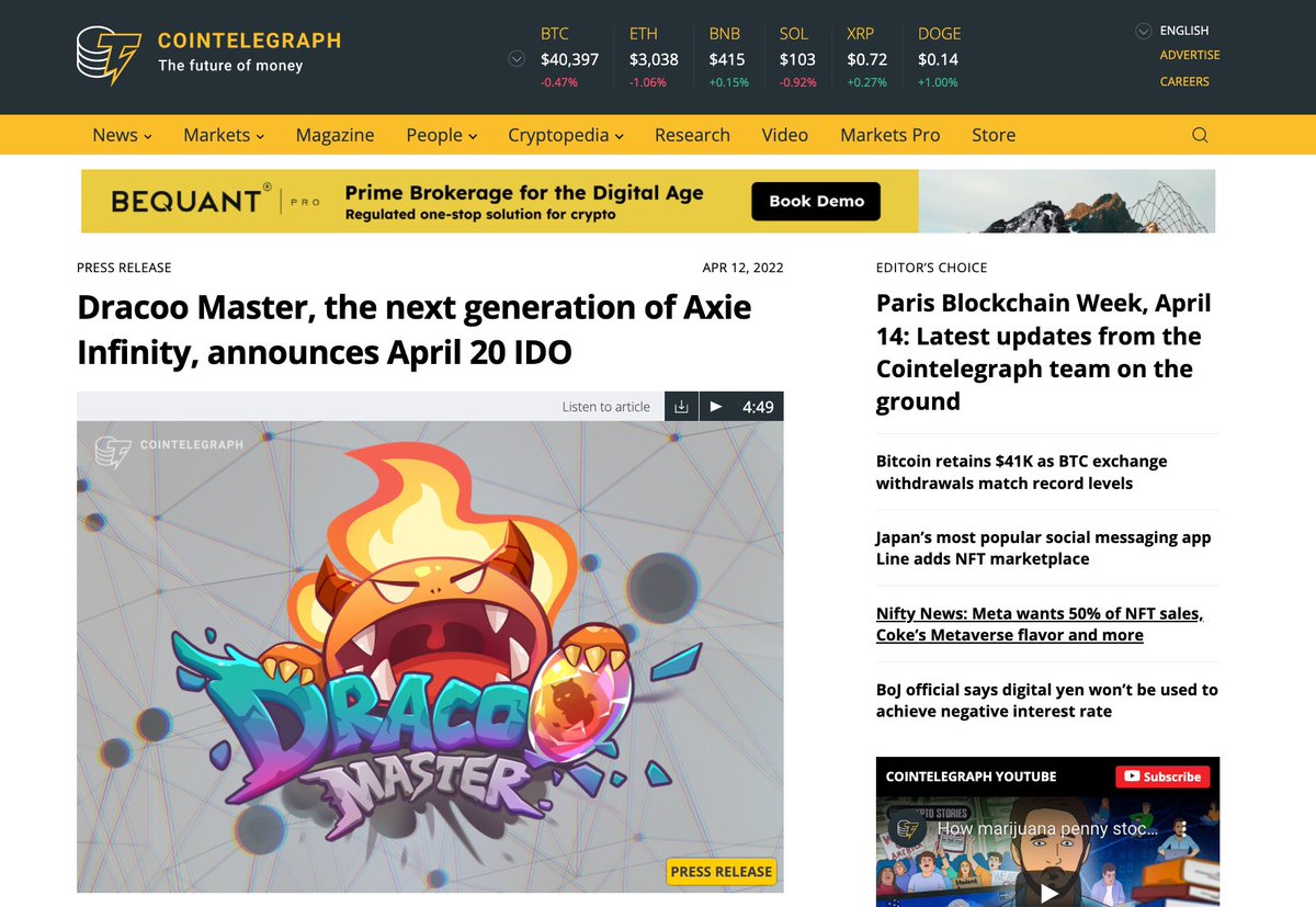 🦖Dracoo Master 🦖 on Twitter: "🥳Dracoo Master IDO on @Cointelegraph Press!!🥳 ↓ https://t.co ...