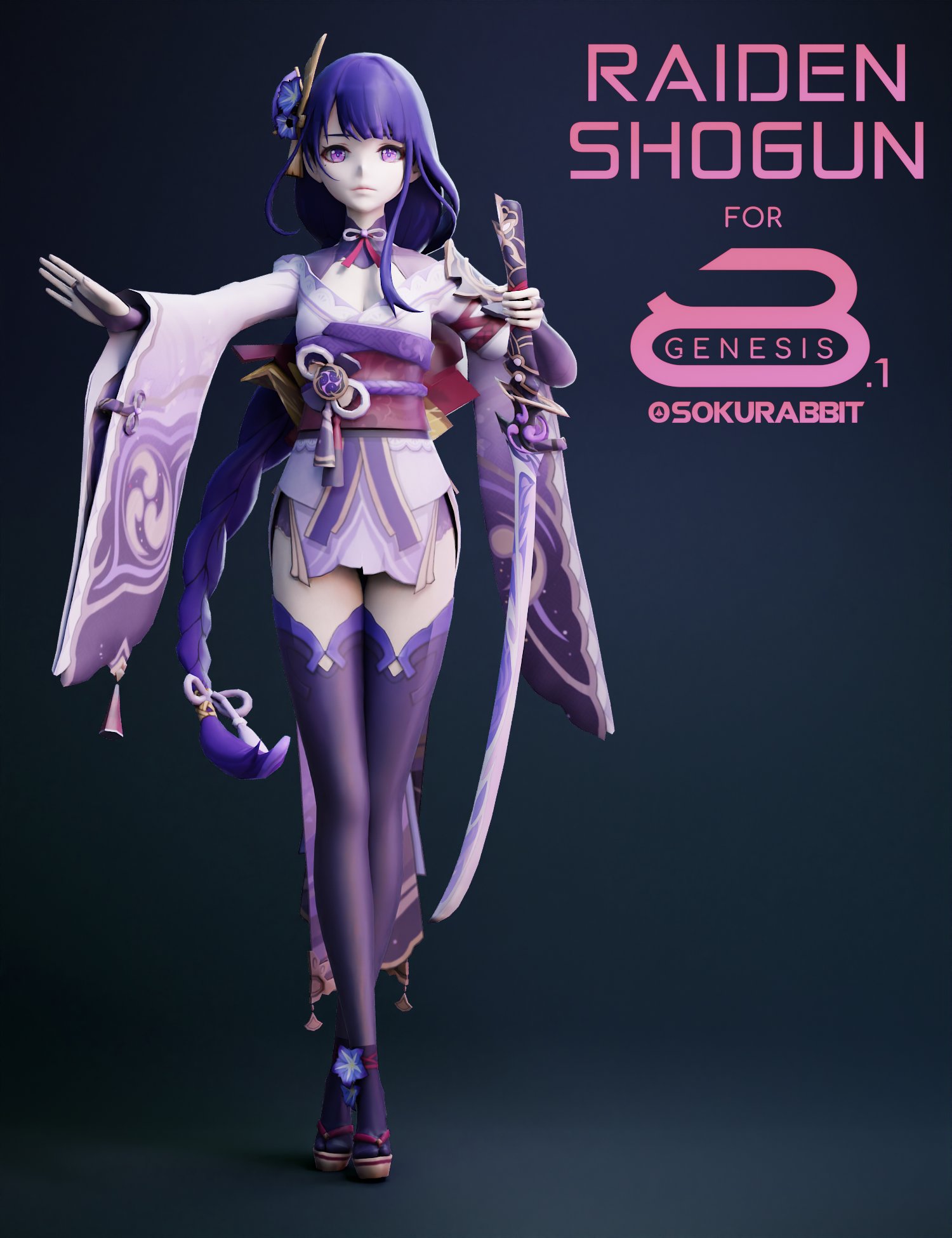 SokuRabbit on Twitter: "Raiden Shogun For Genesis 8 and 8.1 Female Converted to Daz Studio by me ...